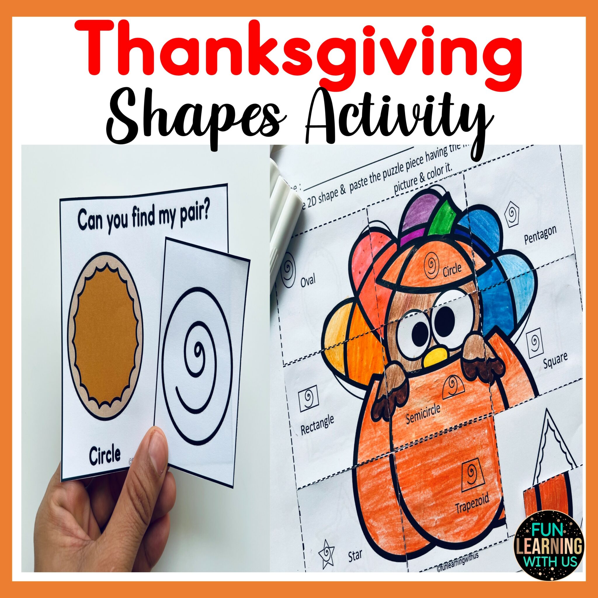 Thanksgiving 2D Shapes Activity | Pumpkin Pie Shapes Puzzles | Made By ...