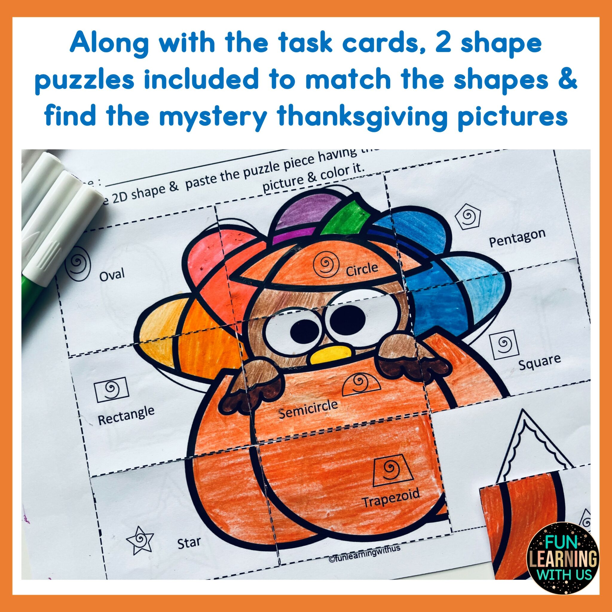 Thanksgiving 2D Shapes Activity | Pumpkin Pie Shapes Puzzles | Made By ...