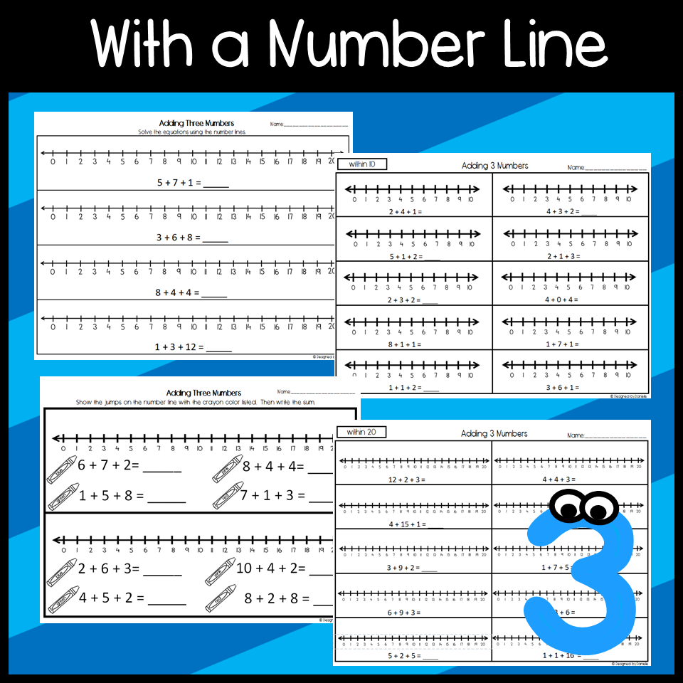 Adding 3 Numbers Worksheets Number Line Word Problems Add Three Adding 3 Numbers Worksheets Number Line Word Problems Add Three