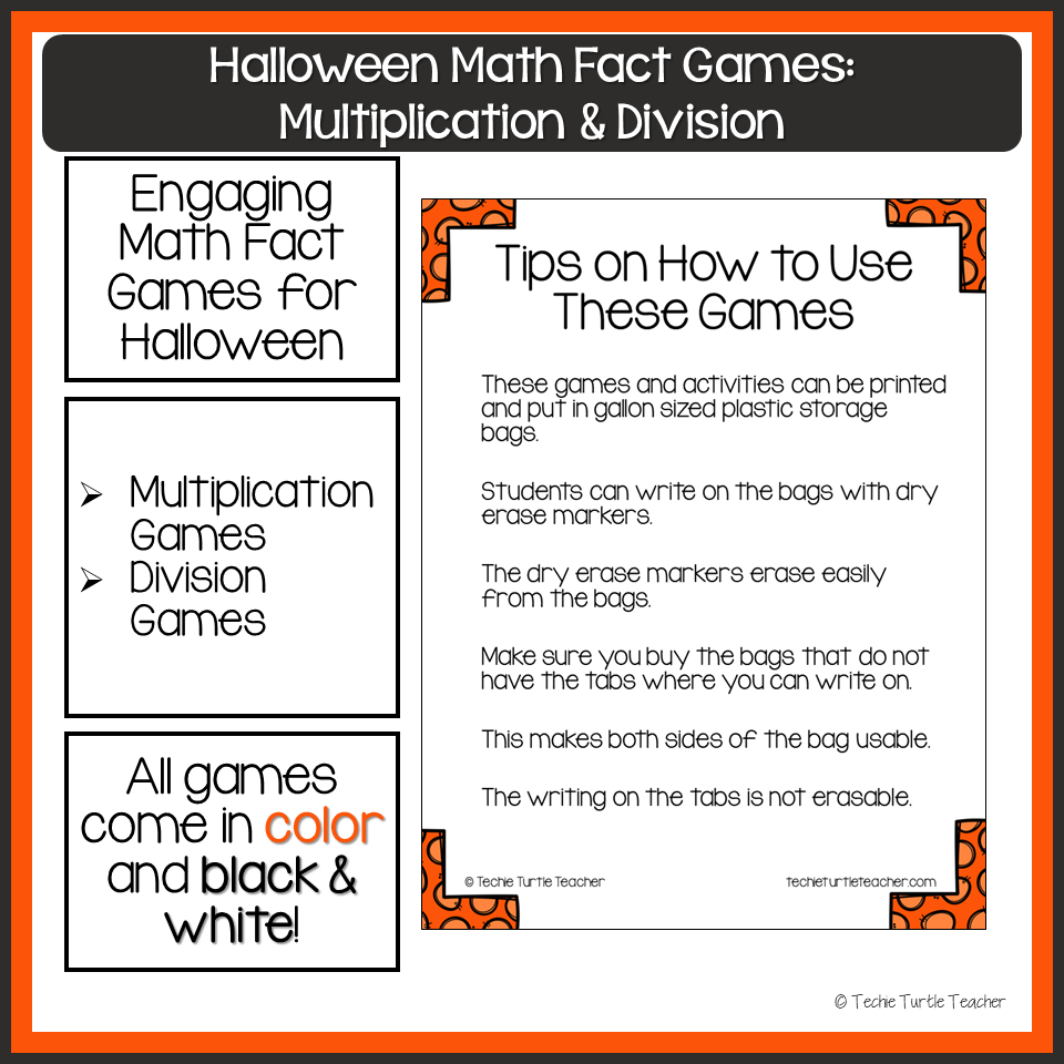 Multiplication and Division Halloween Math Fact Games: Partner Center ...
