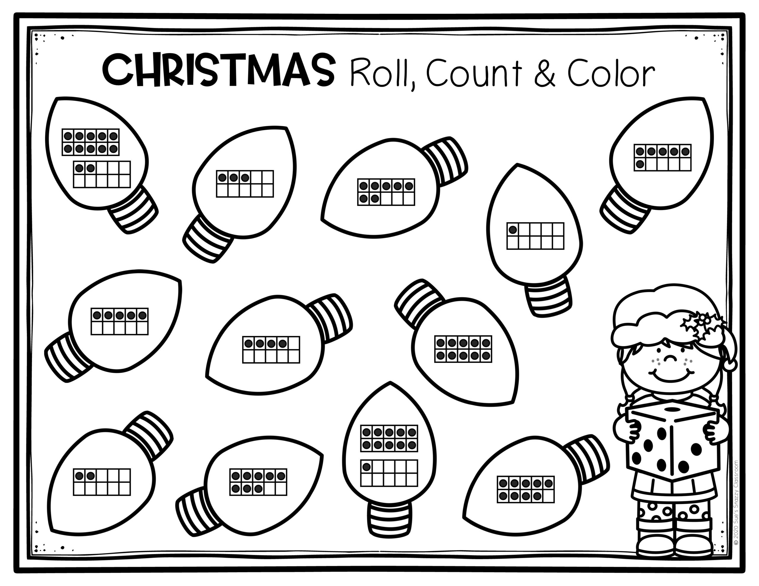 Christmas Number Sense Activity - Roll, Count and Color | Math Center ...
