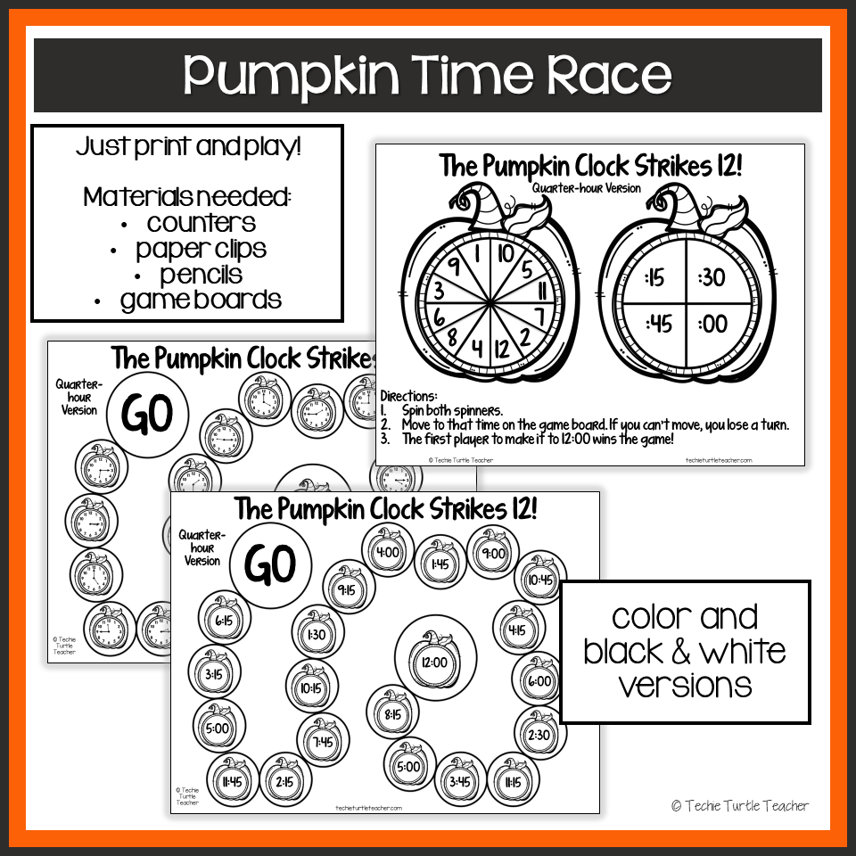 Pumpkin Time Race Game: Telling Time to the Hour, Half Hour, Quarter ...
