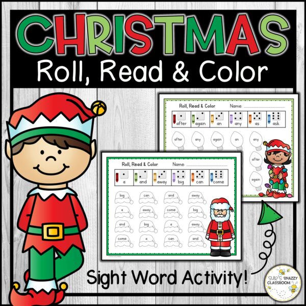 Christmas Sight Word Game - Roll, Read and Color Activity - Literacy ...
