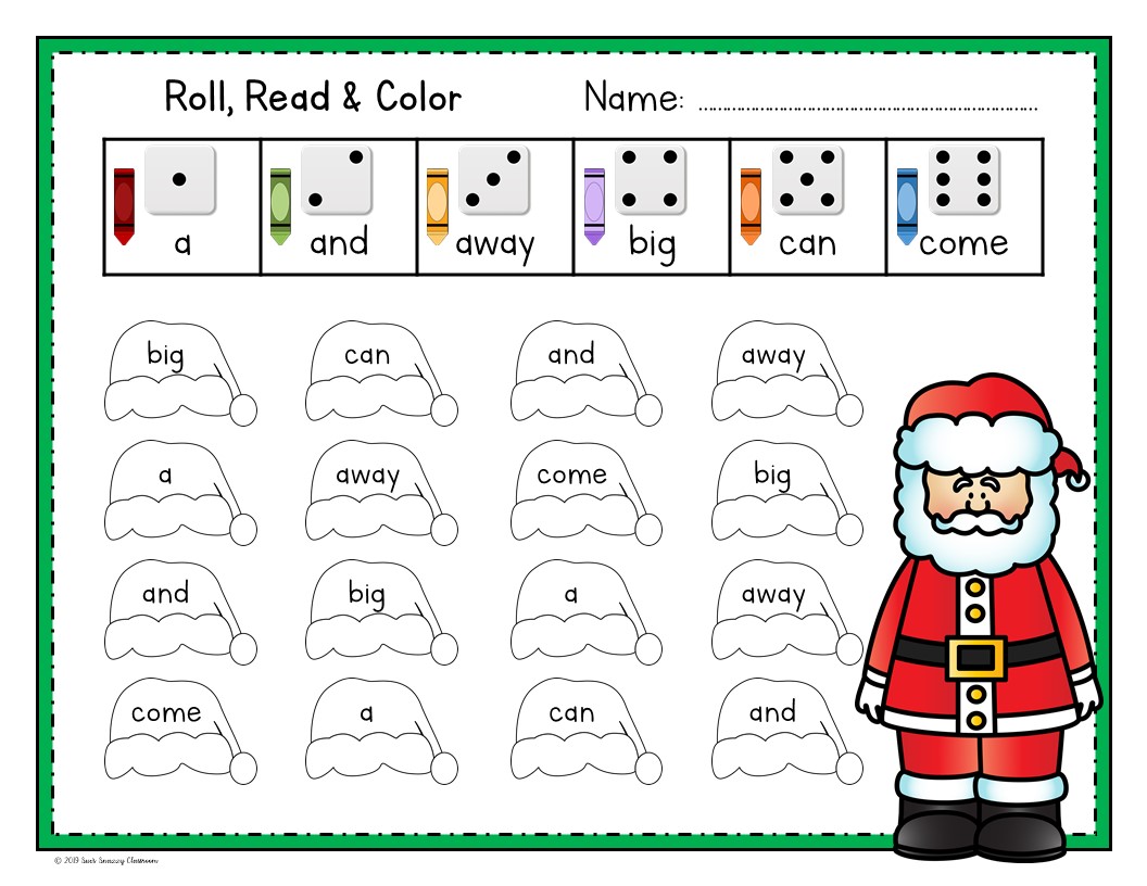 Christmas Sight Word Game - Roll, Read and Color Activity - Literacy ...
