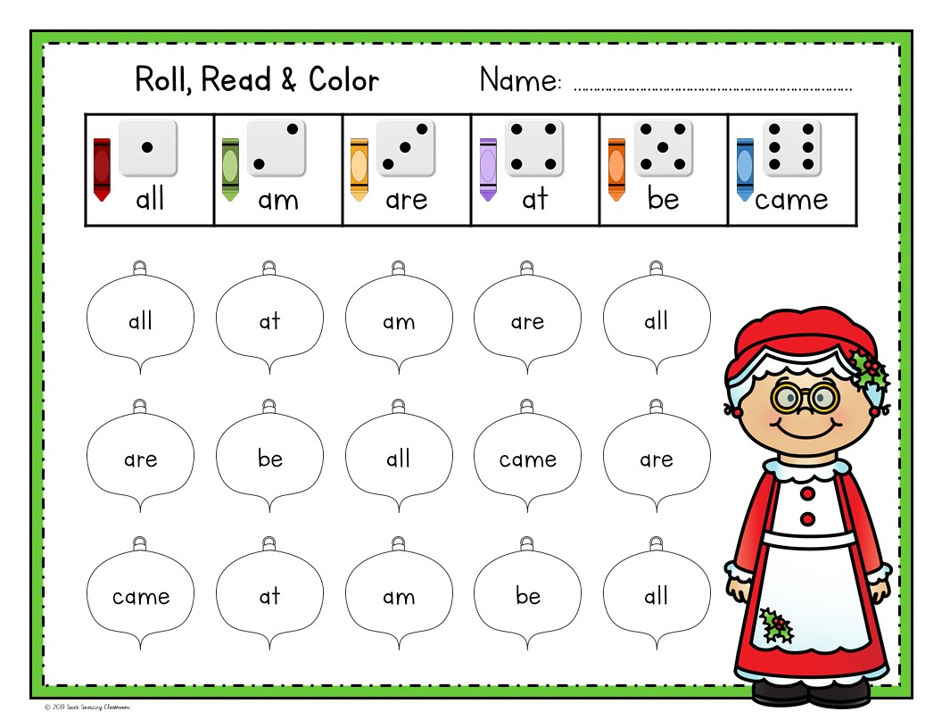 Christmas Sight Word Game - Roll, Read and Color Activity - Literacy ...