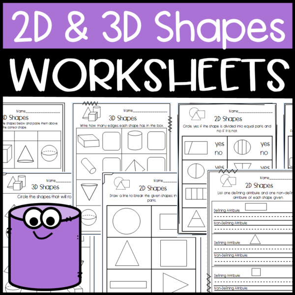 2D and 3D Shape Worksheets: Shape Attributes, Halves, Fourths, Names of ...