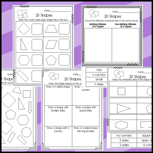 2D and 3D Shape Worksheets: Shape Attributes, Halves, Fourths, Names of ...