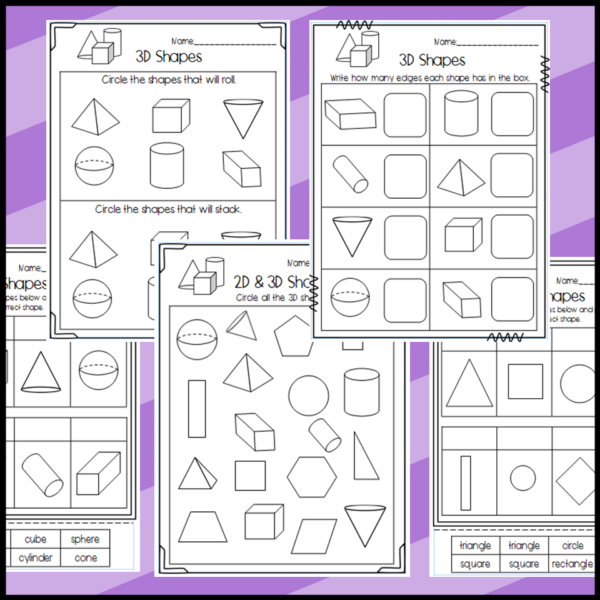2D and 3D Shape Worksheets: Shape Attributes, Halves, Fourths, Names of ...