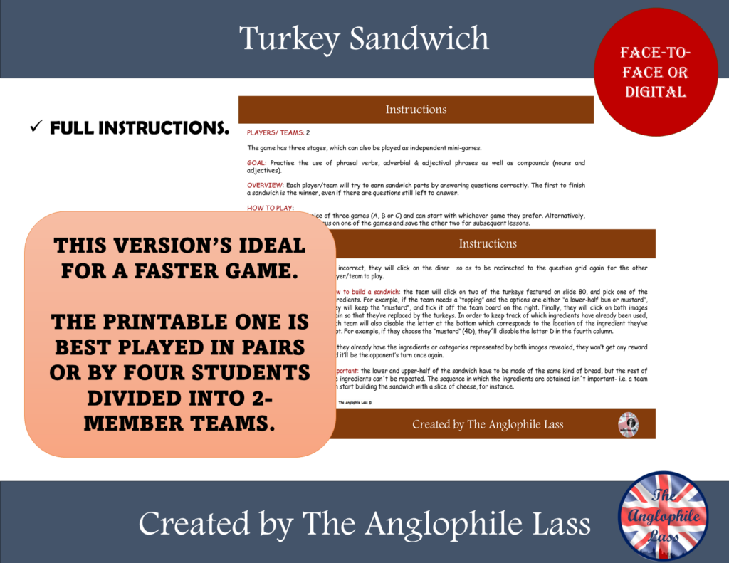 Thanksgiving game | Compound words | Phrasal verbs | Grade 10-12 | CEFR ...