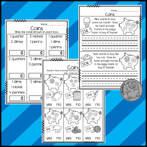 Counting Coins Worksheets: Penny, Nickel, Dime, and Quarter- Money ...