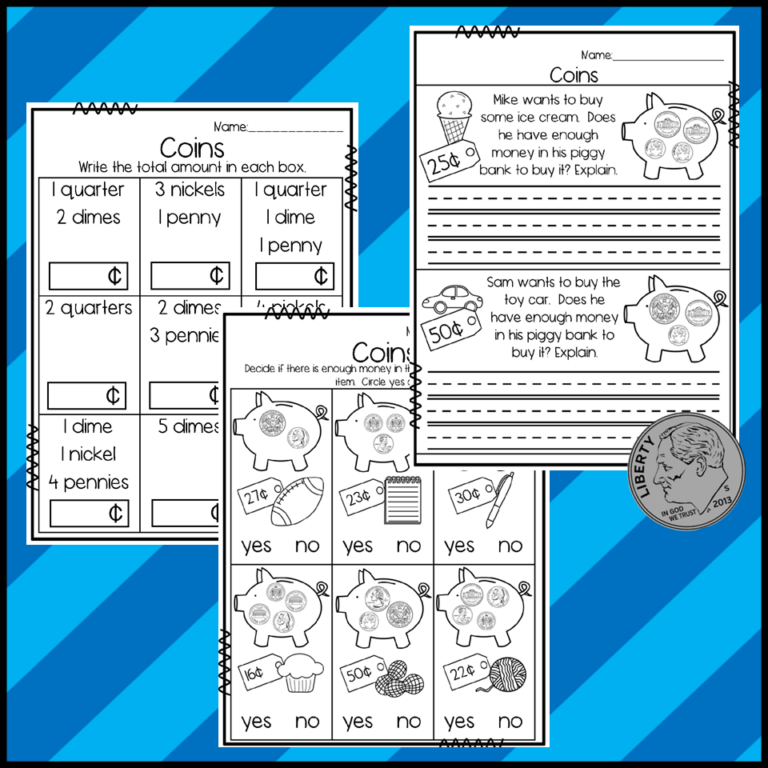 Counting Coins Worksheets: Penny, Nickel, Dime, and Quarter- Money ...