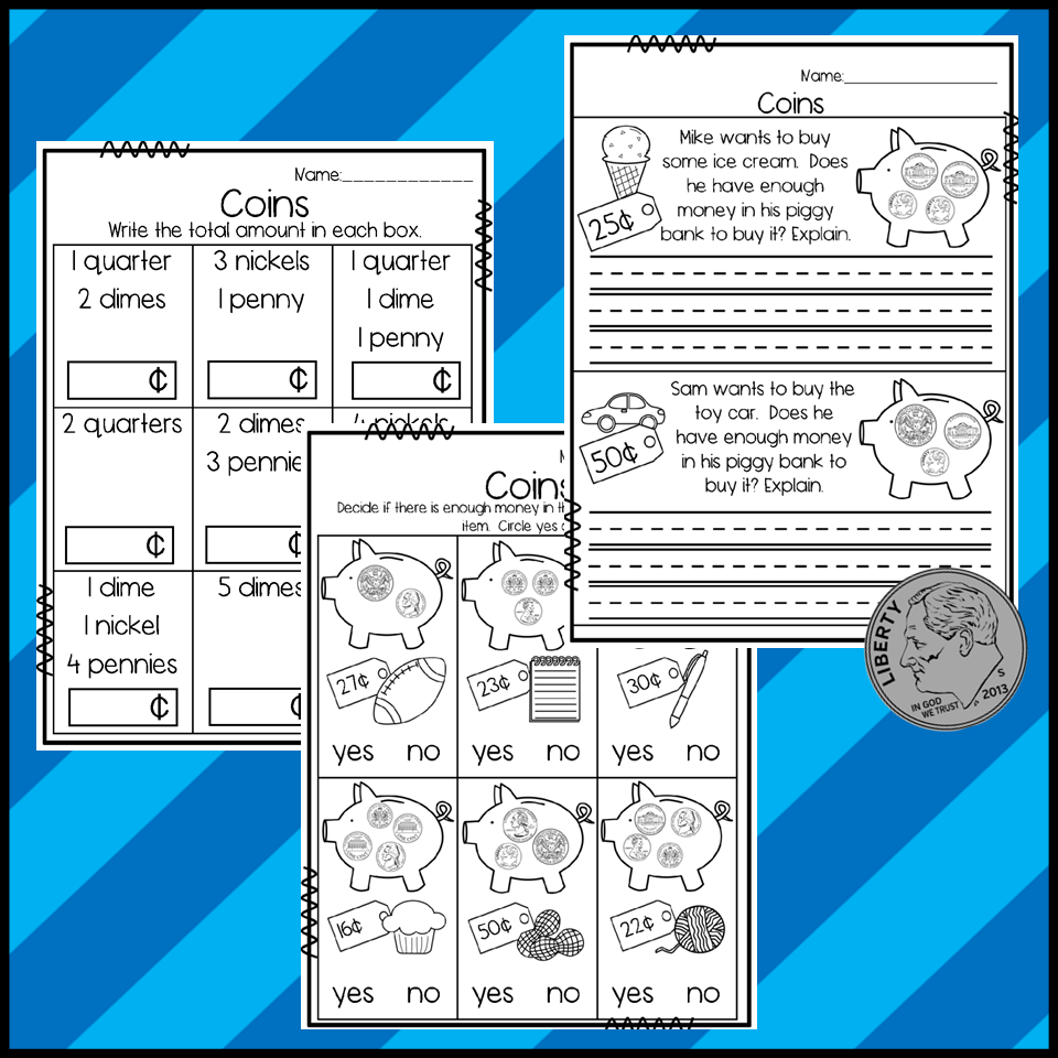 Counting Coins Worksheets: Penny, Nickel, Dime, and Quarter- Money ...