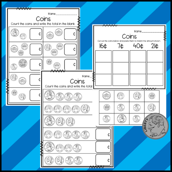 Counting Coins Worksheets: Penny, Nickel, Dime, and Quarter- Money ...