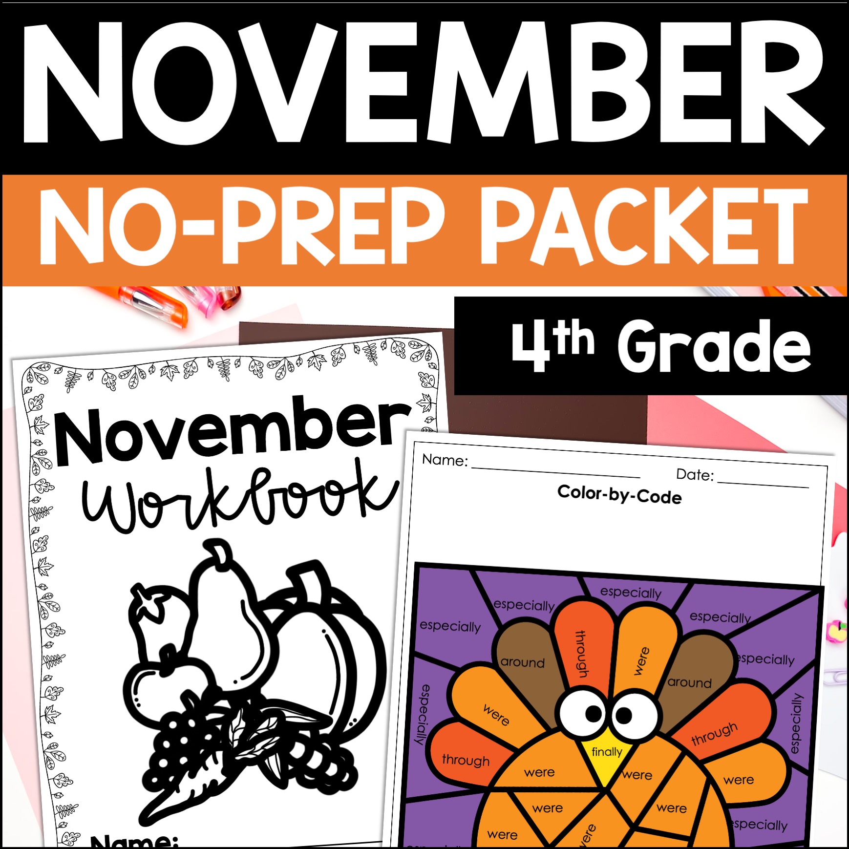 November Math and Reading Packet | 4th Grade Thanksgiving Activities ...