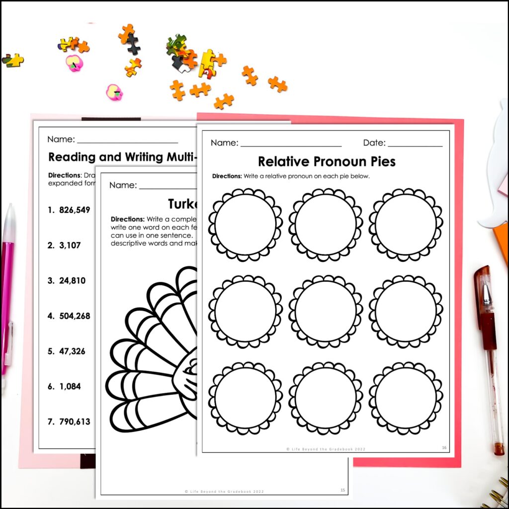 November Math and Reading Packet | 4th Grade Thanksgiving Activities ...