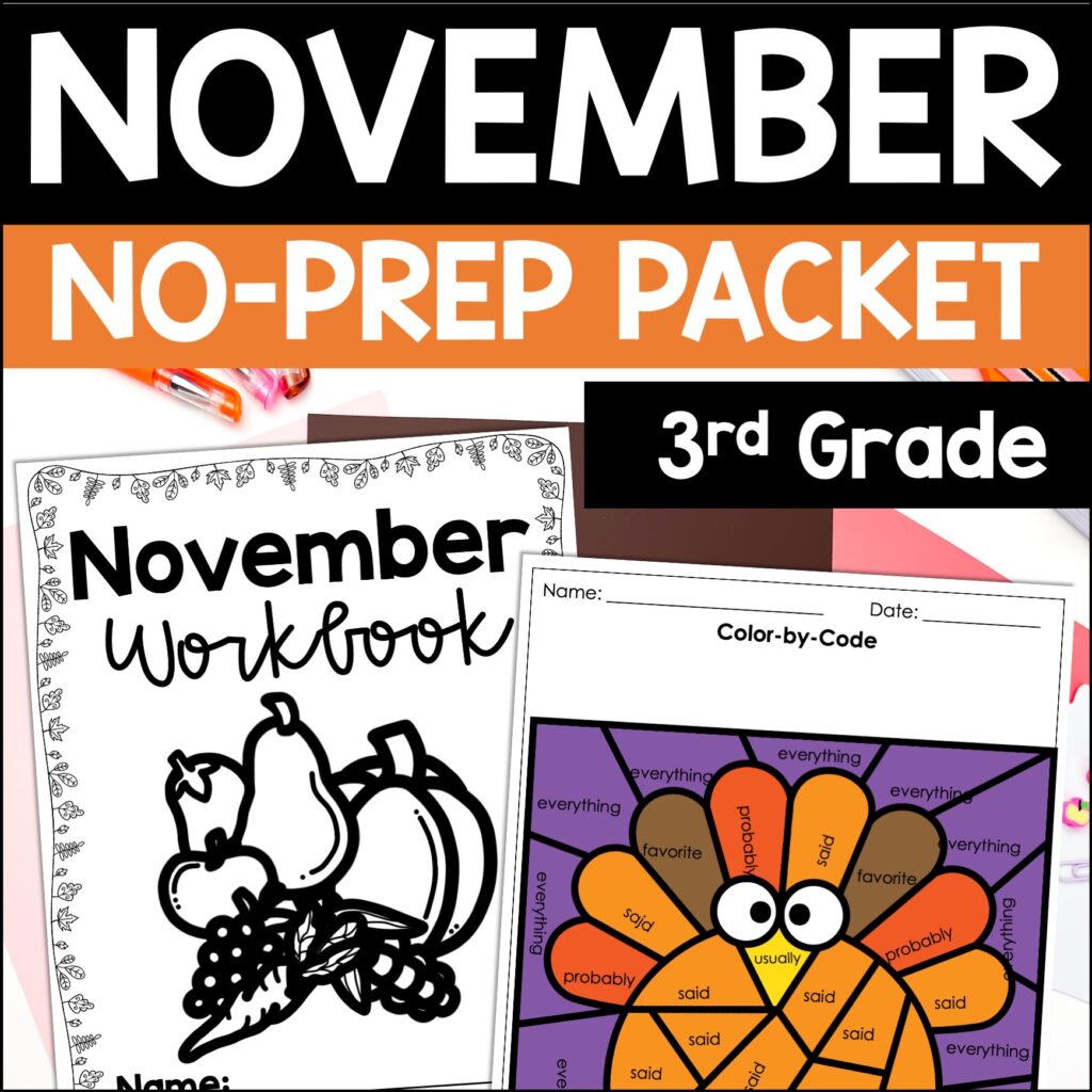 November Math and Reading Packet | 3rd Grade Thanksgiving Activities ...