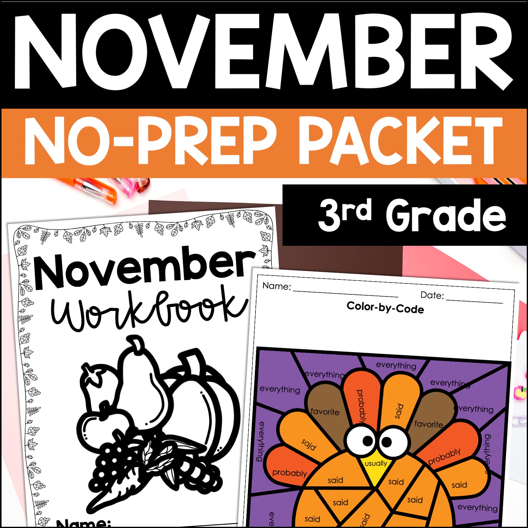 November Math and Reading Packet | 3rd Grade Thanksgiving Activities ...