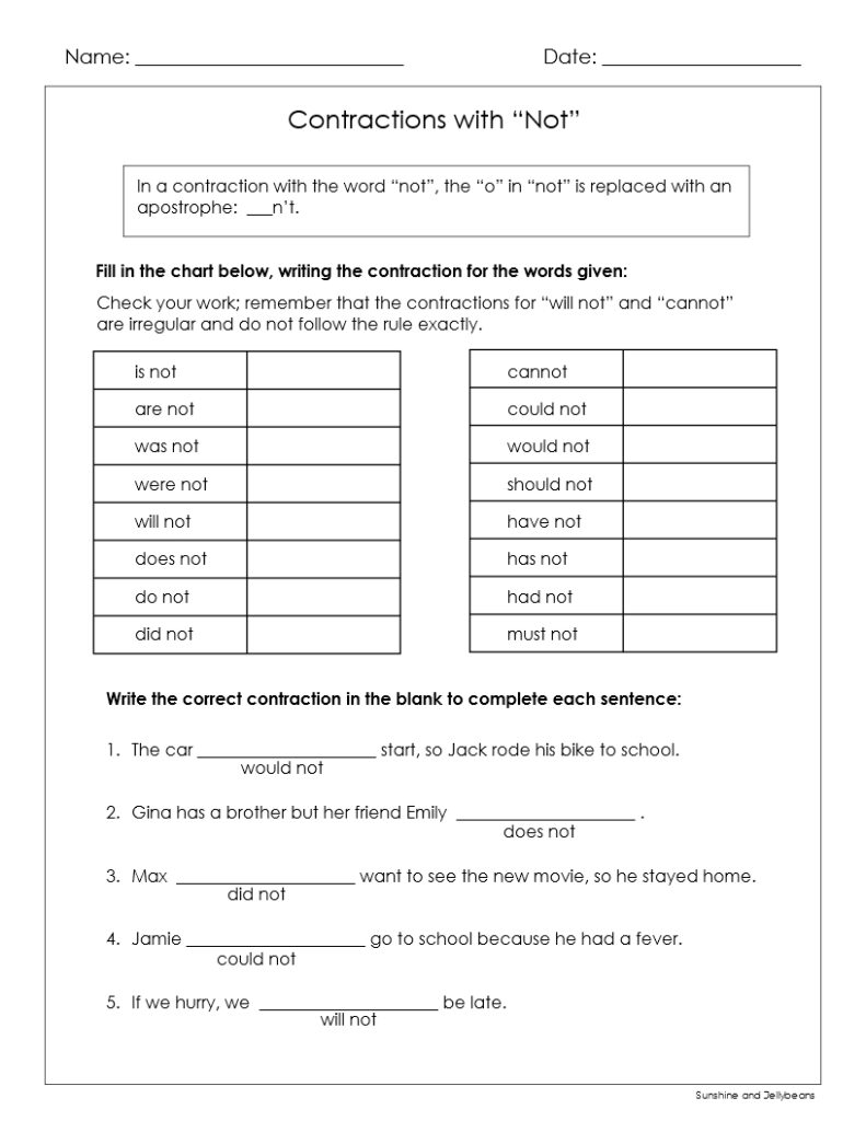 Contractions with "Not" - 16 Contractions - 3 worksheets - Grades 3-4 ...