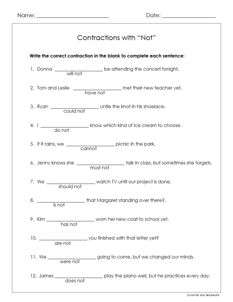 Contractions with "Not" - 16 Contractions - 3 worksheets - Grades 3-4 ...