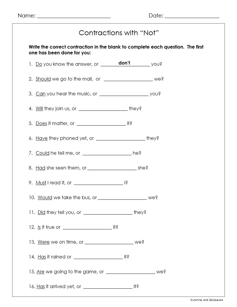 Contractions with "Not" - 16 Contractions - 3 worksheets - Grades 3-4 ...
