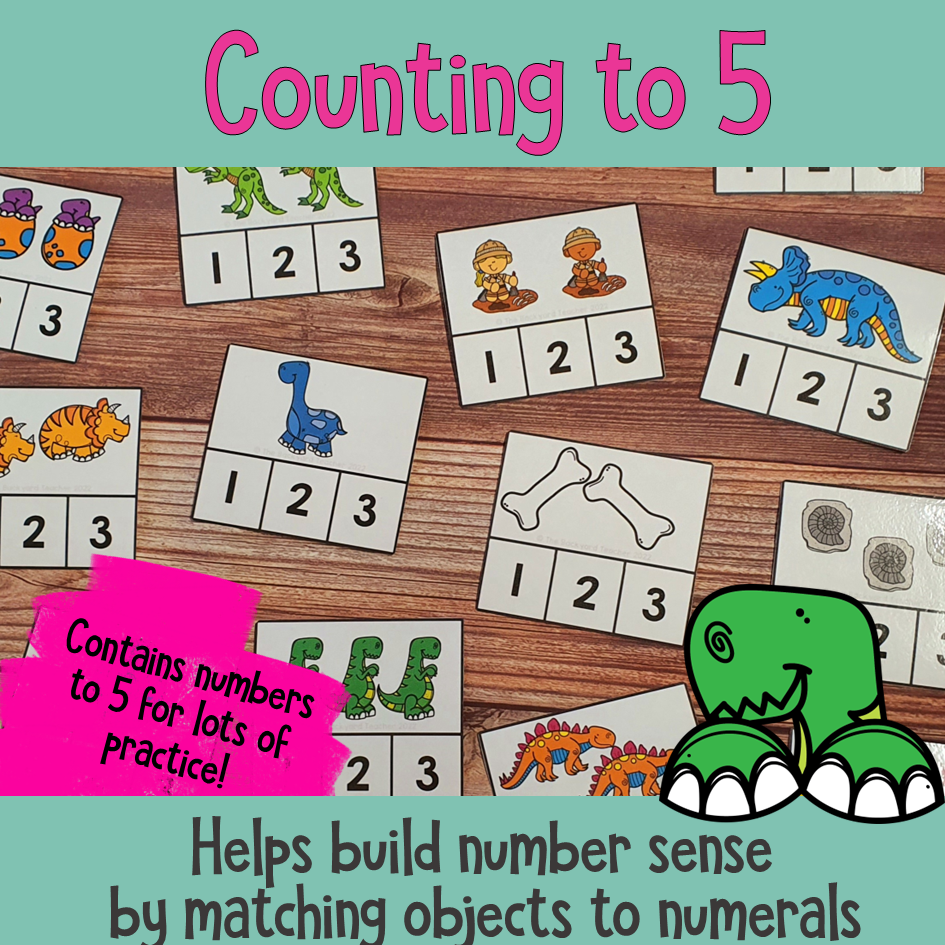 Dinosaur Counting to 5 Clip Cards for Pre-K and Kindergarten | Made By ...