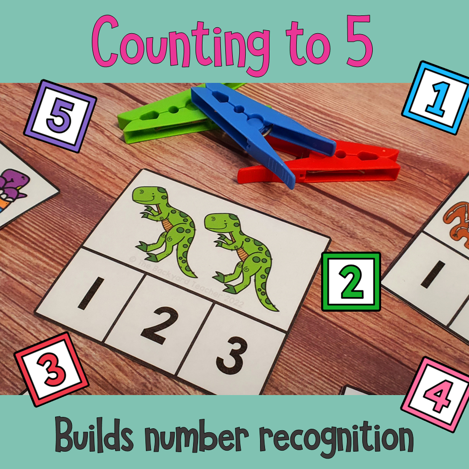 Dinosaur Counting to 5 Clip Cards for Pre-K and Kindergarten | Made By ...