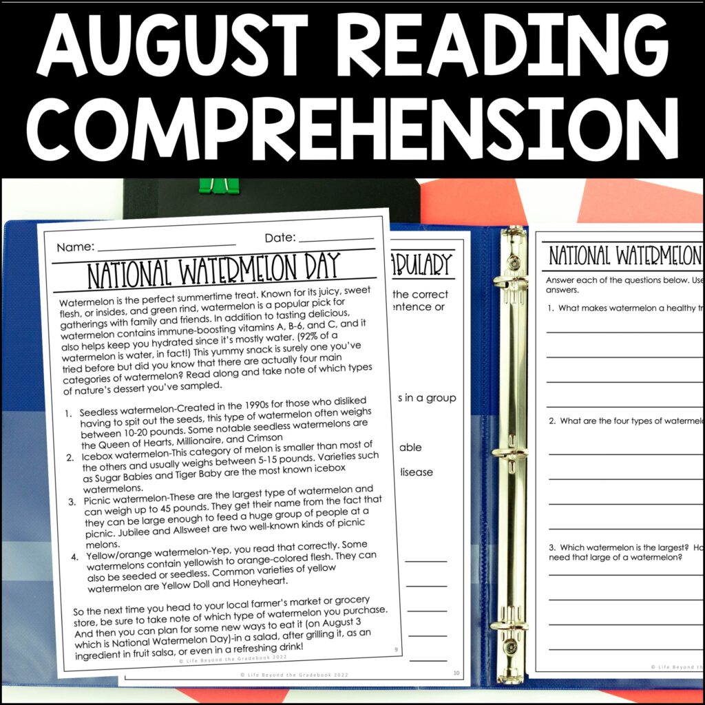 August Reading Comprehension Passages | Monthly Reading Passages | Made ...
