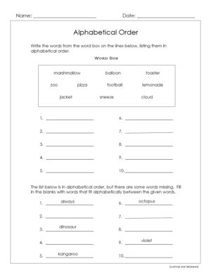 Alphabetical Order - Words, People and Places - 4 worksheets - Grades 2 ...
