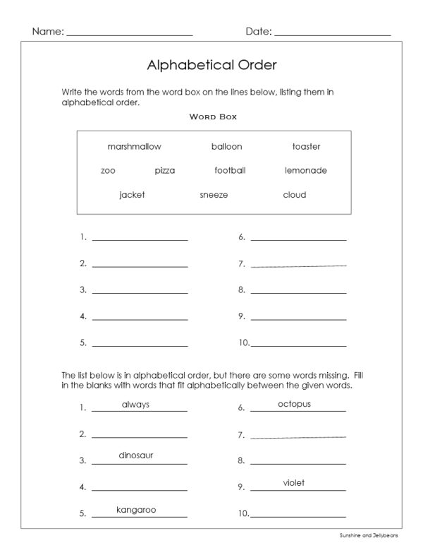 Alphabetical Order - Words, People and Places - 4 worksheets - Grades 2 ...