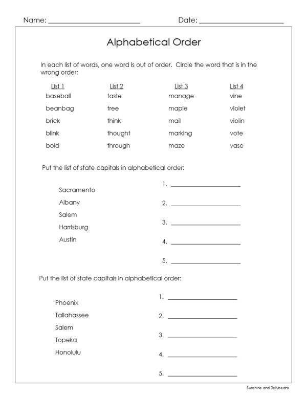 Alphabetical Order - Words, People and Places - 4 worksheets - Grades 2 ...