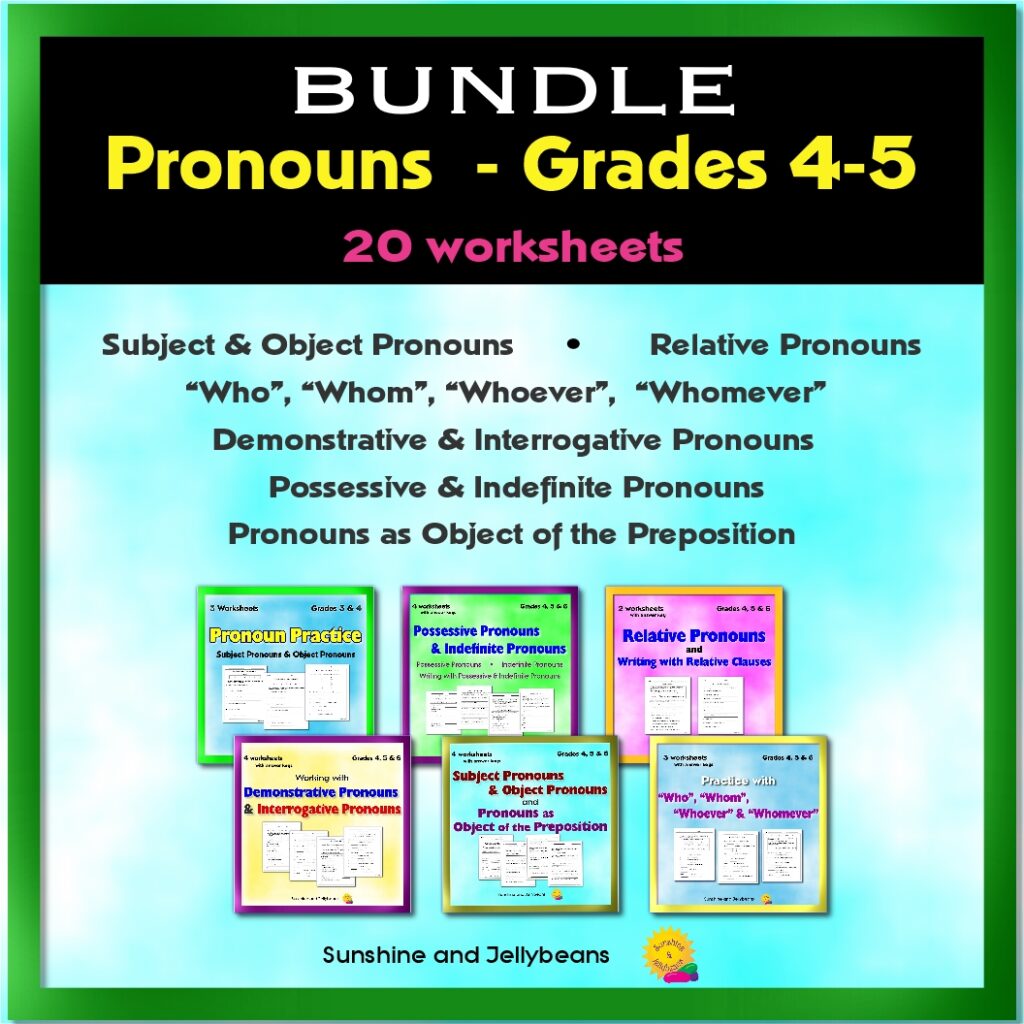 Pronoun BUNDLE- Subject Object Indefinite Relative etc- 20 worksheets ...