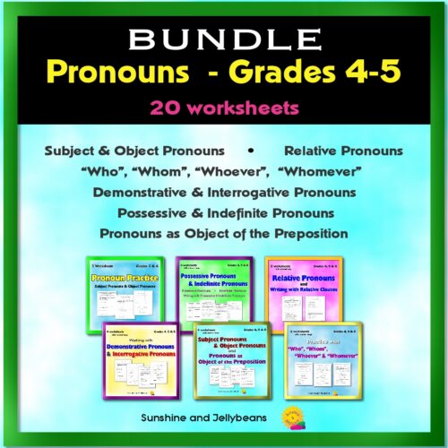 Pronoun BUNDLE- Subject Object Indefinite Relative etc- 20 worksheets ...