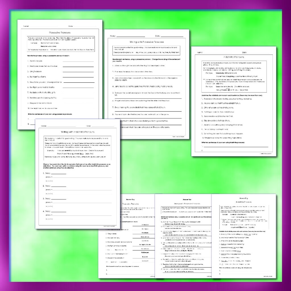 Pronoun BUNDLE- Subject Object Indefinite Relative etc- 20 worksheets ...