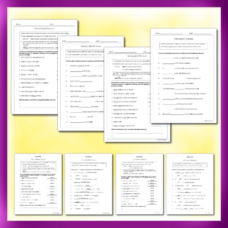Pronoun BUNDLE- Subject Object Indefinite Relative etc- 20 worksheets ...