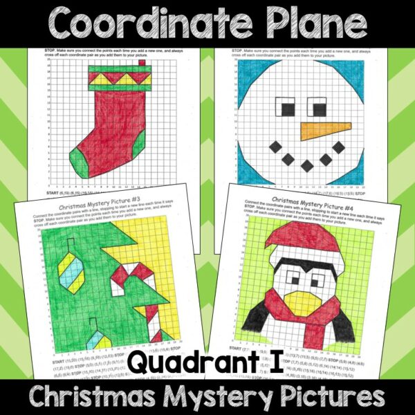Christmas Coordinate Plane Mystery Graphing Pictures in Quadrant I ...