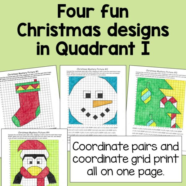 Christmas Coordinate Plane Mystery Graphing Pictures in Quadrant I ...