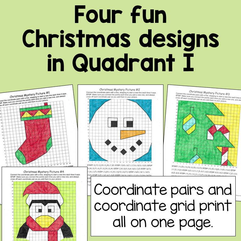 Christmas Coordinate Plane Mystery Graphing Pictures in Quadrant I ...