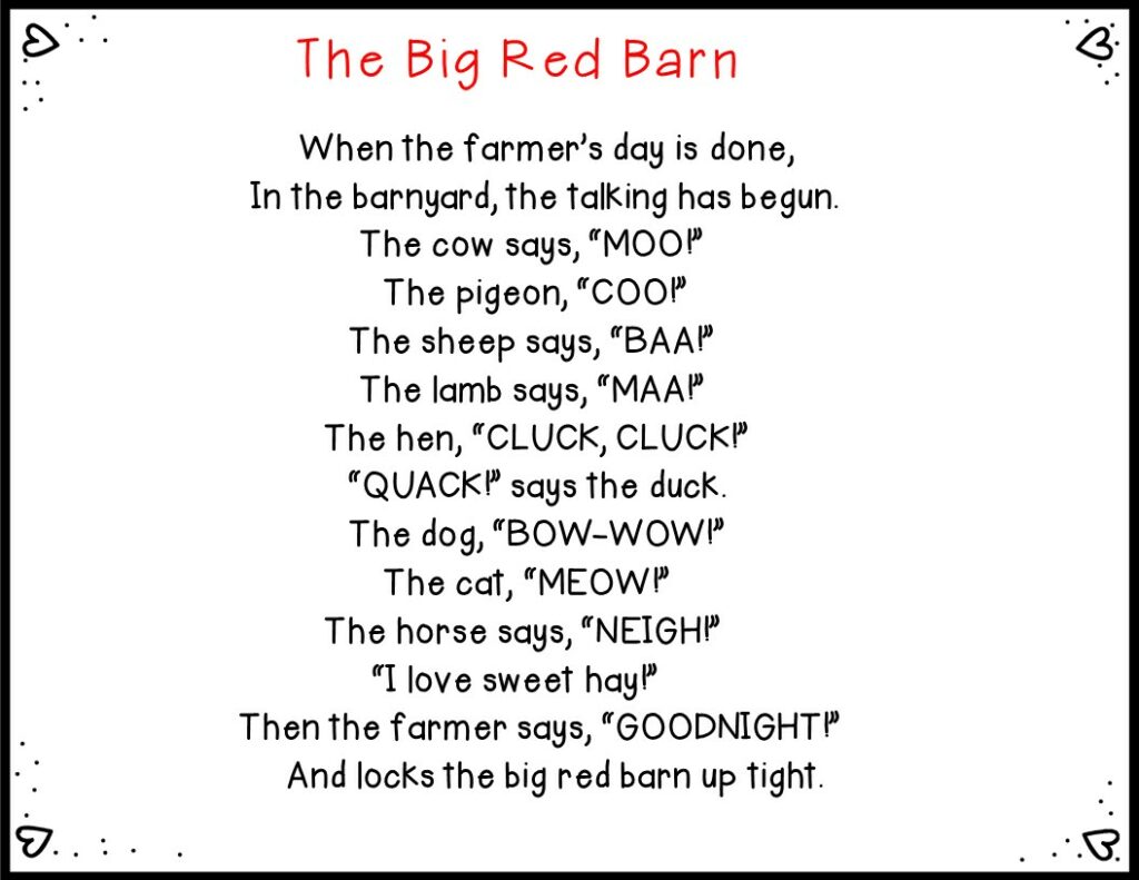 The Big Red Barn {Pocket Chart Poem and Student Books} | Made By Teachers