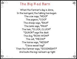 The Big Red Barn {Pocket Chart Poem and Student Books} | Made By Teachers