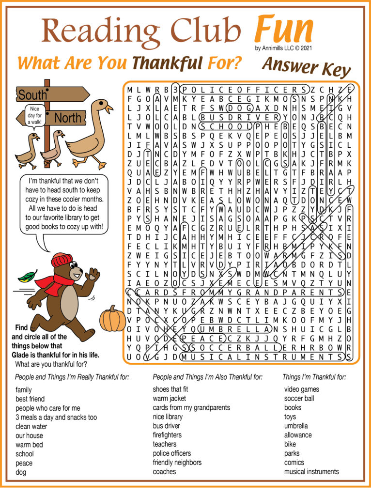 What Are You Thankful For? (Thanksgiving) Printable Word Search Puzzle ...