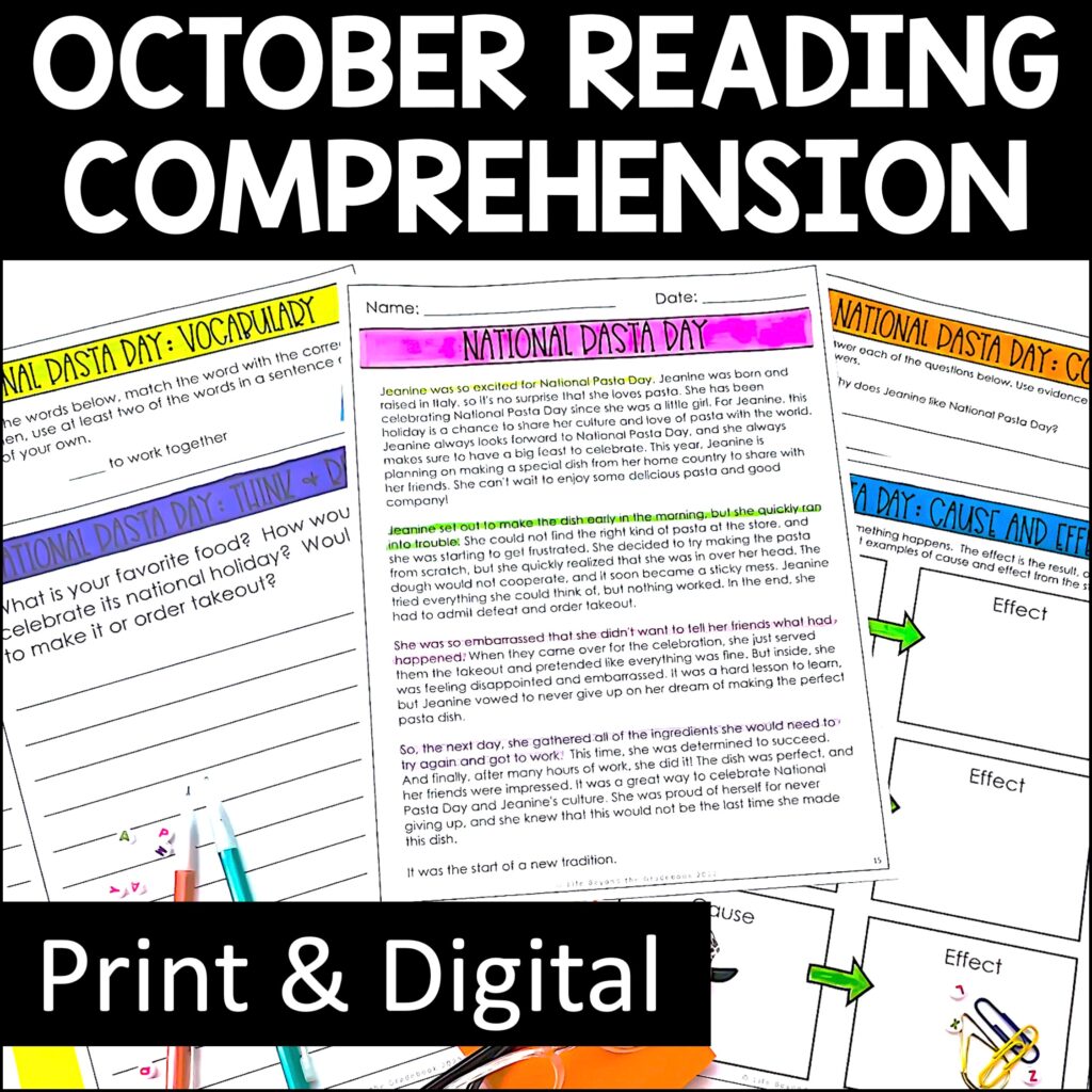 October Reading Comprehension Passages | Monthly Reading Passages ...