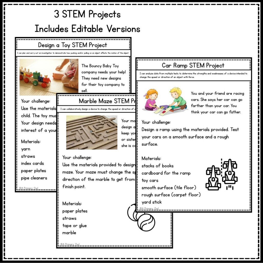 Force and Motion Unit with Mini Book STEM Projects Worksheets - Made By ...