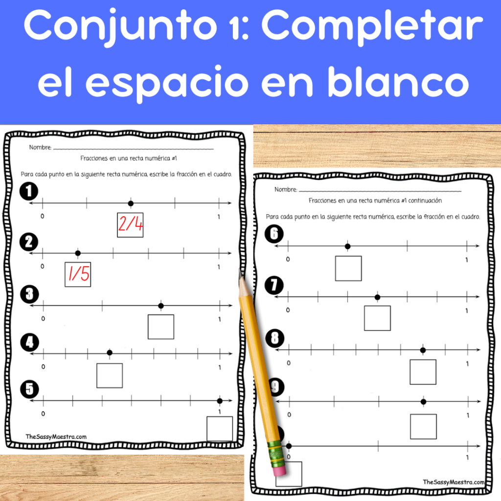 Fractions on a Number Line Spanish Worksheets Fracciones en una recta ...