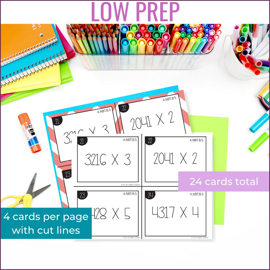 4th Grade 4 Digit by 1 Digit Multiplication Math Task Cards | Made By ...