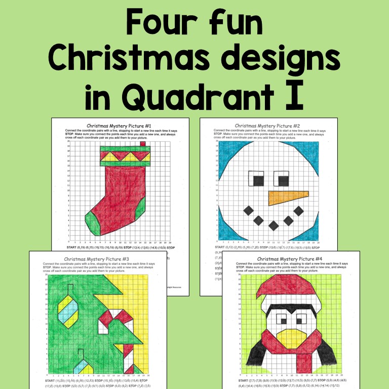 Christmas Four Quadrant and Quadrant I Math Mystery Graphing Pictures ...