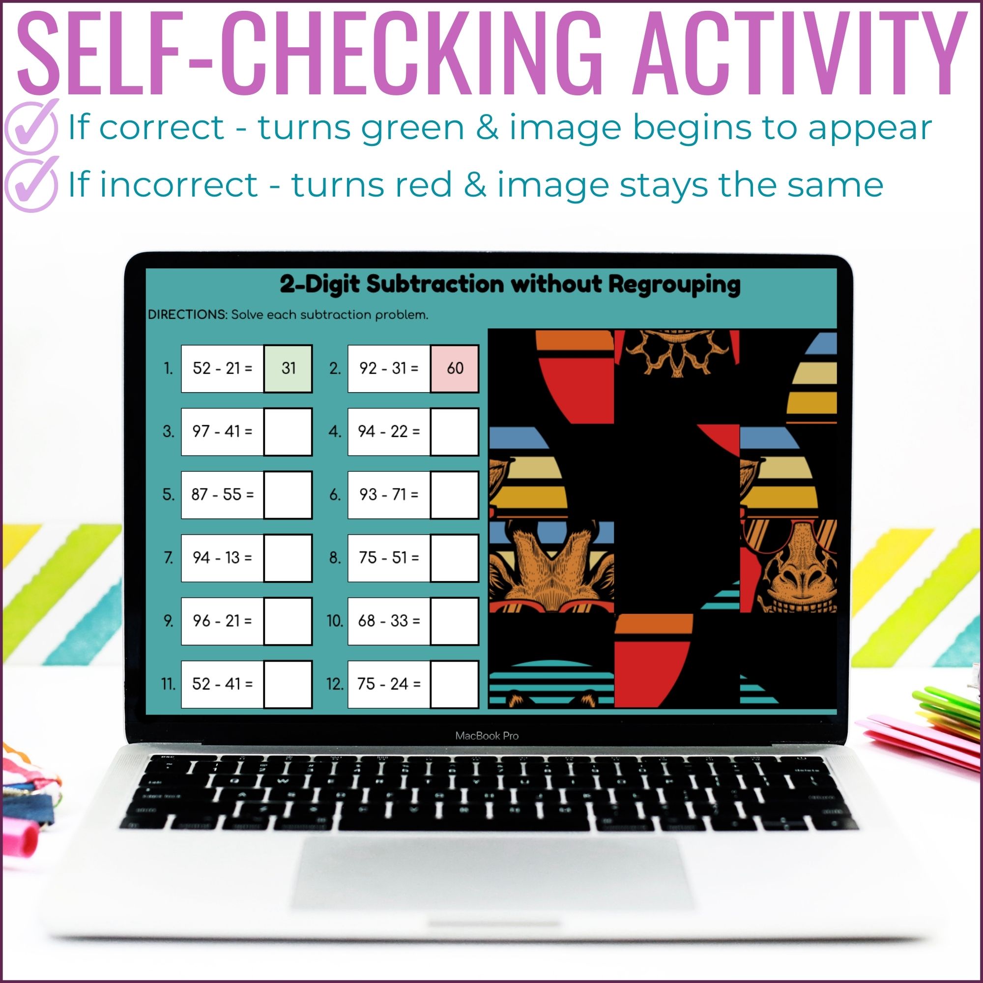 2 Digit Subtraction without Regrouping Scramble Puzzle Pixel Art | Made ...