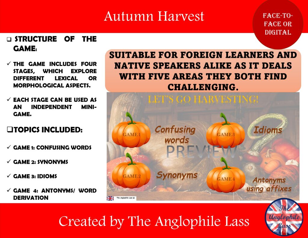 Autumn Harvest PPT Vocabulary Game | B2+-C1 | Grade 10-12 | FALL ...