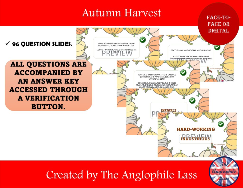 Autumn Harvest PPT Vocabulary Game | B2+-C1 | Grade 10-12 | FALL ...