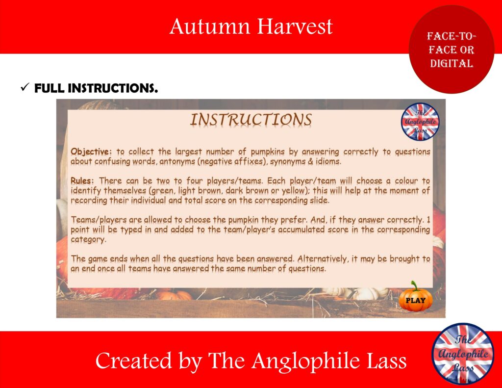 Autumn Harvest PPT Vocabulary Game | B2+-C1 | Grade 10-12 | FALL ...