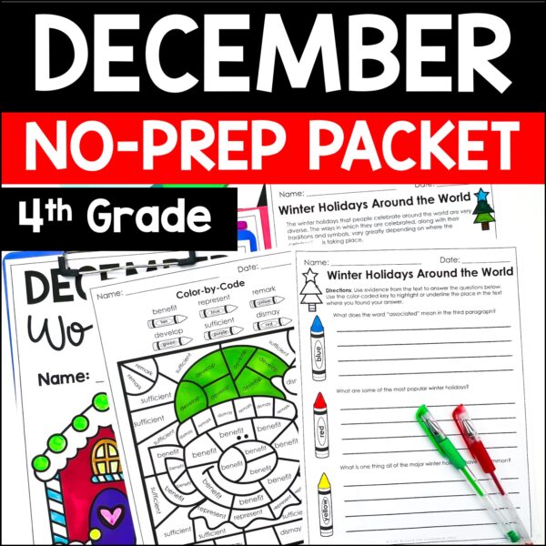 December Math and Reading Packet | 4th Grade Christmas Math & Reading ...